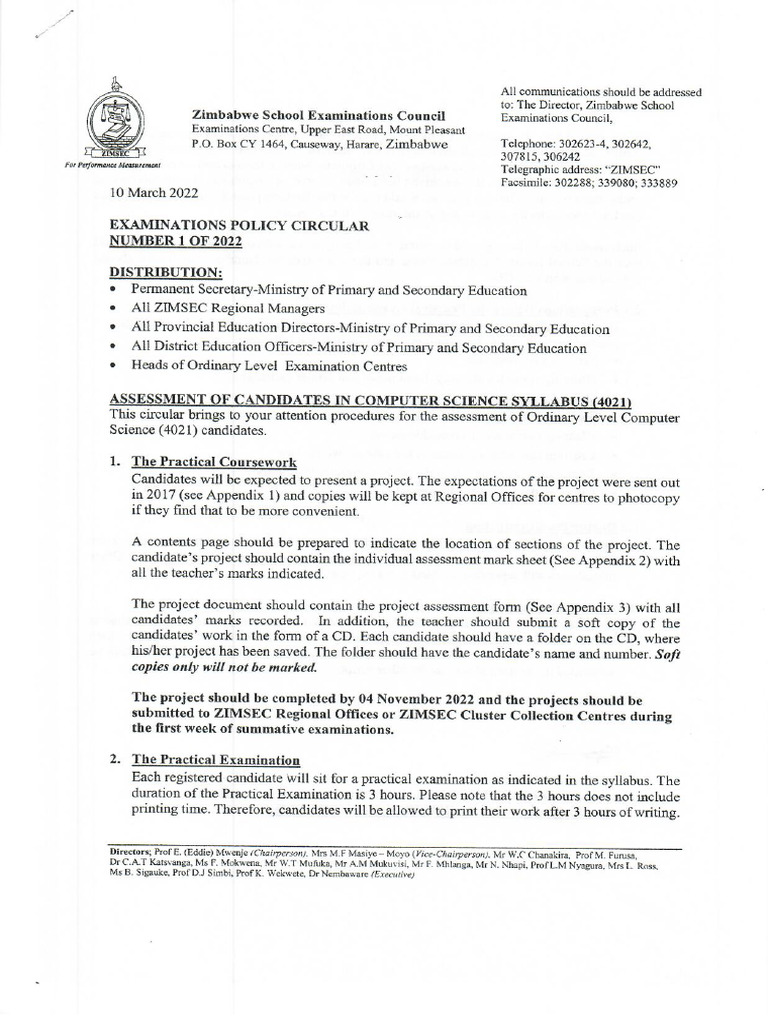 Exams Policy Circular No. 01 of 2022 | PDF