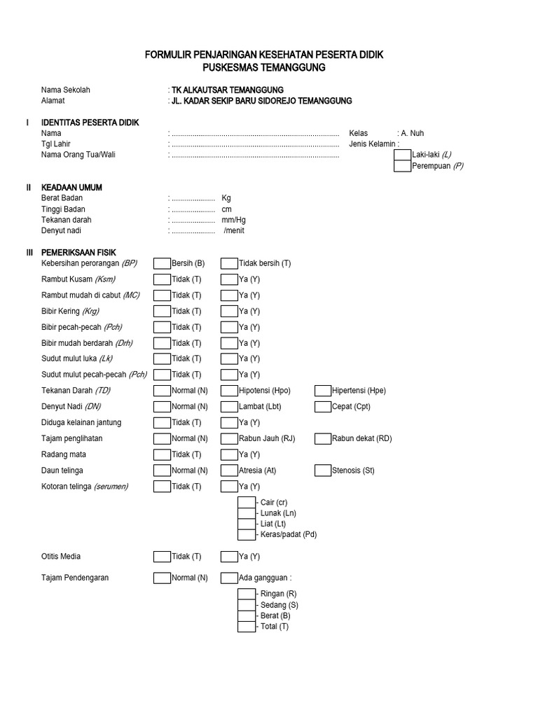 Form Penjaringan-Skrining | PDF