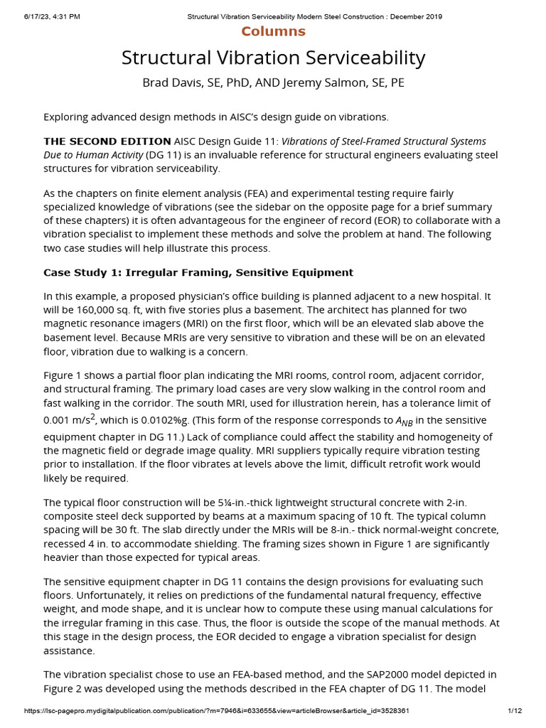 Structural Vibration Serviceability Modern Steel Construction ...