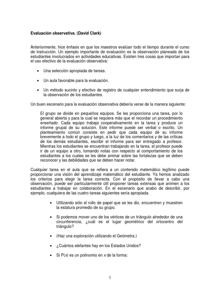 Evaluación Observativa David Clark | PDF | Evaluación | Aprendizaje