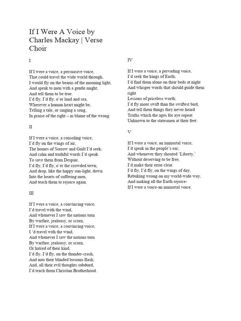 If I Were A Voice by Charles Mackay | PDF