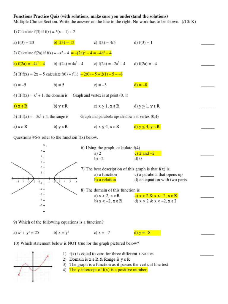 MCR3U Chp1 Practice Quiz With Solutions | PDF | Mathematical Analysis ...