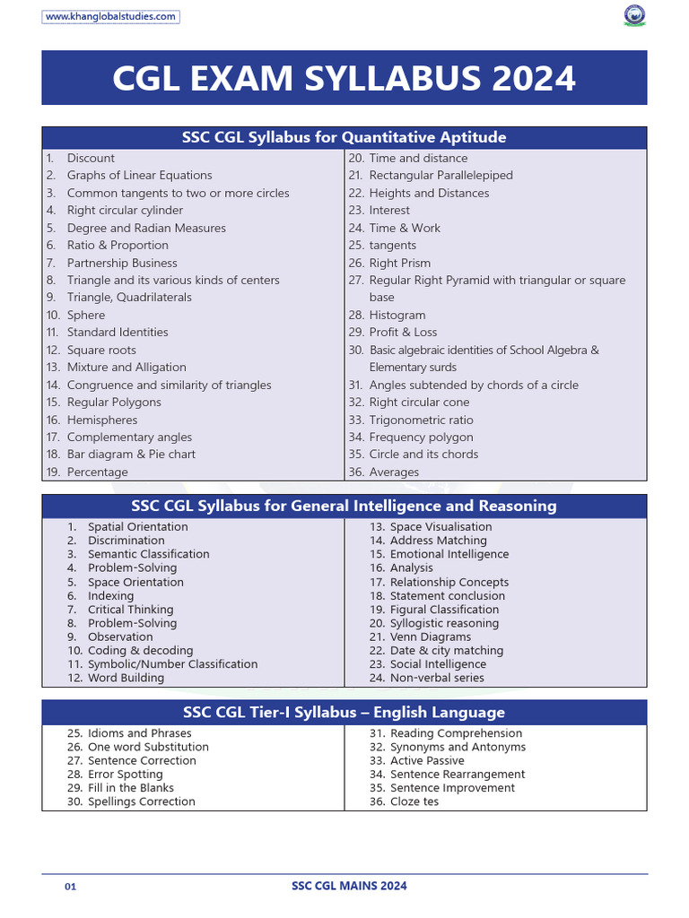 Syllabus SSC CGL Tier I & II Foundation Batch 2024-3 | PDF | Cost Of ...