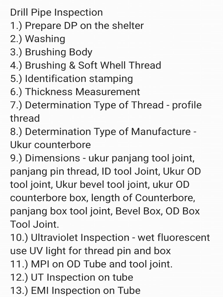 Drill Pipe Inspection Procedure | PDF