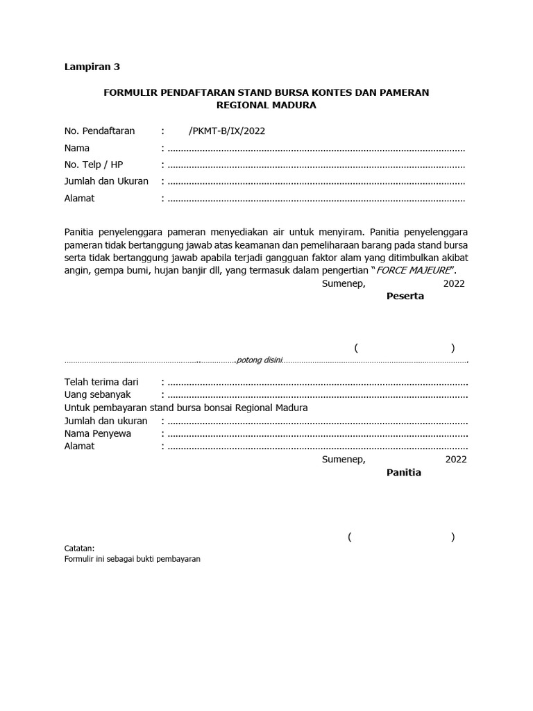 Formulir Pendaftaran Pameran Madura | PDF