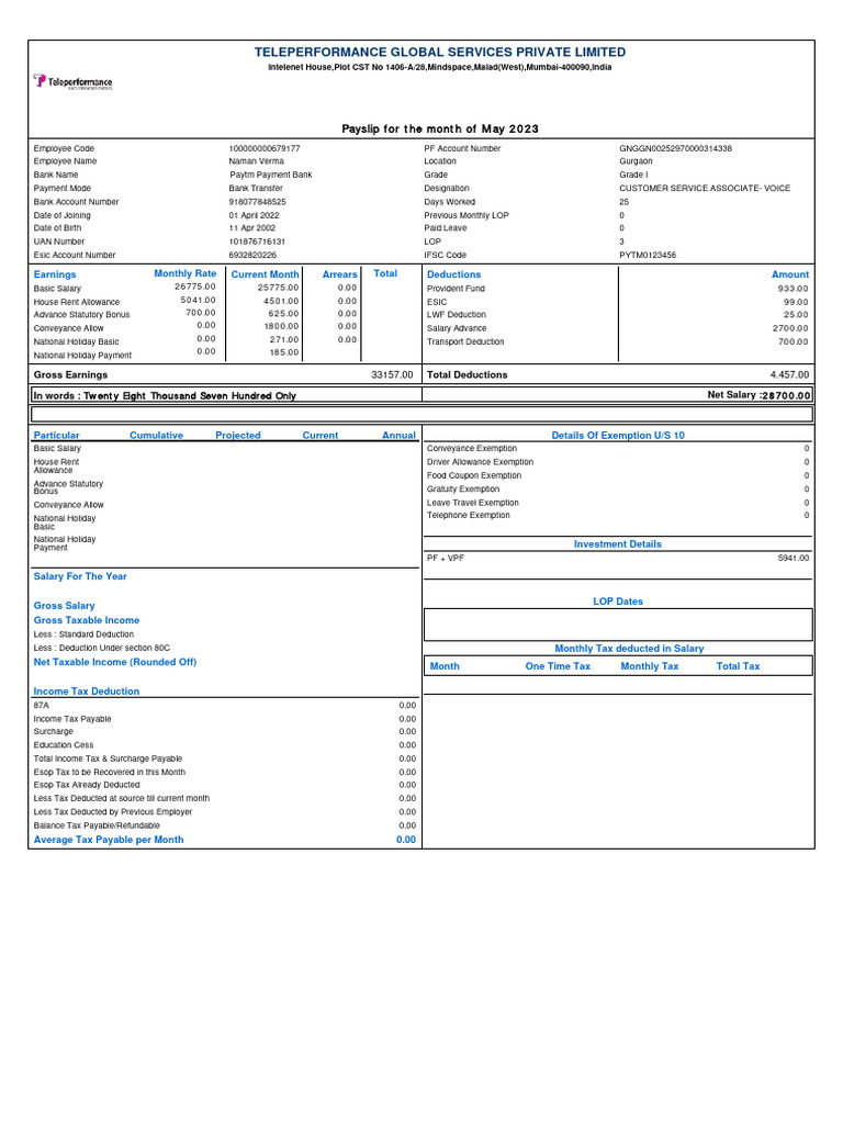 Payslip May | Download Free PDF | Salary | Taxes