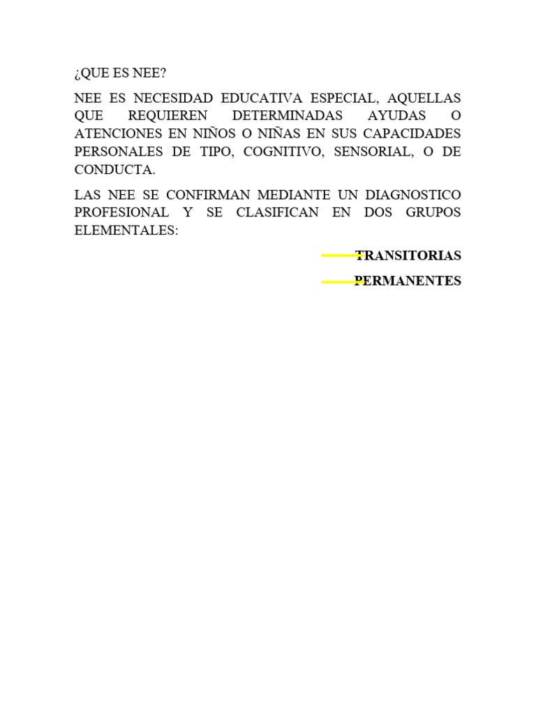 QUE ES NEE | PDF | Discapacidad intelectual | Desorden hiperactivo y ...