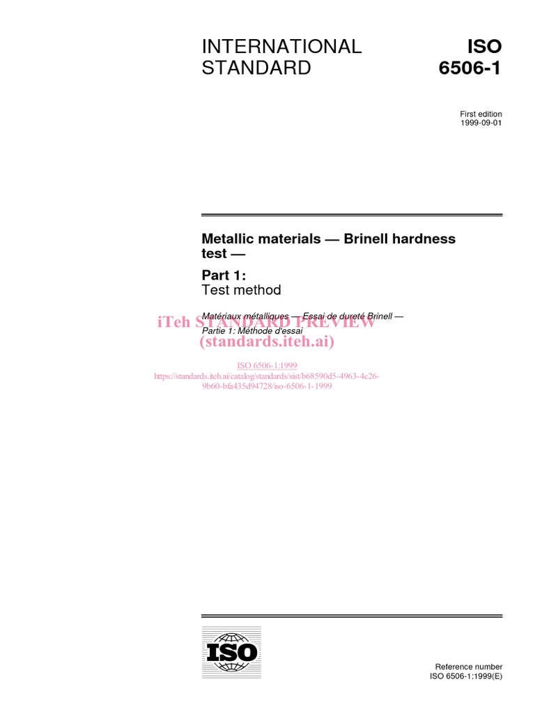 Brinell Hardness Test Method ISO 6506-1 | PDF