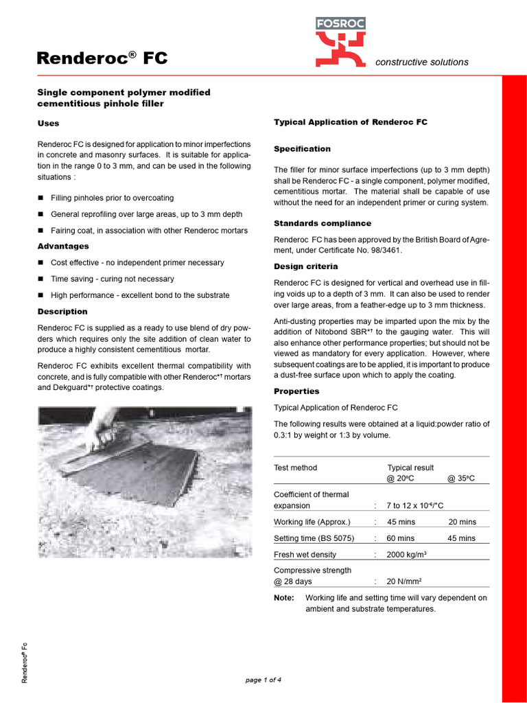 TDS-Renderoc-FC-India2-Pin Holes | PDF | Concrete | Personal Protective ...