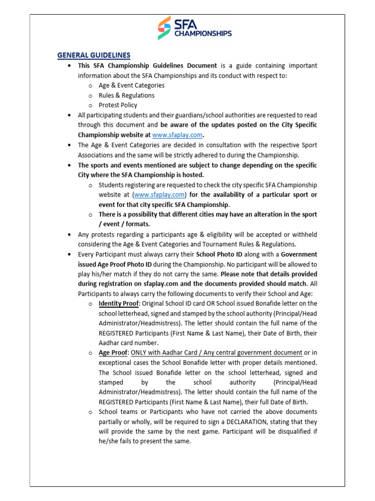 SFA Championship Guidelines & Protest Policy | PDF | Sports | Identity ...