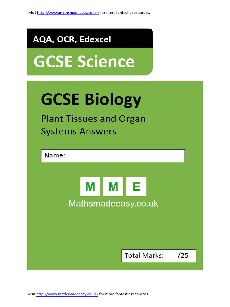 4.2.3.1 4.2.3.2 GCSE Biology. AQA OCR EDEXCEL. Plant Tissues and Organ ...