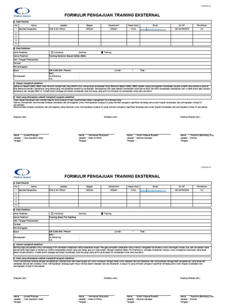 Form Ekternal Traiing UNTUK HSE | PDF