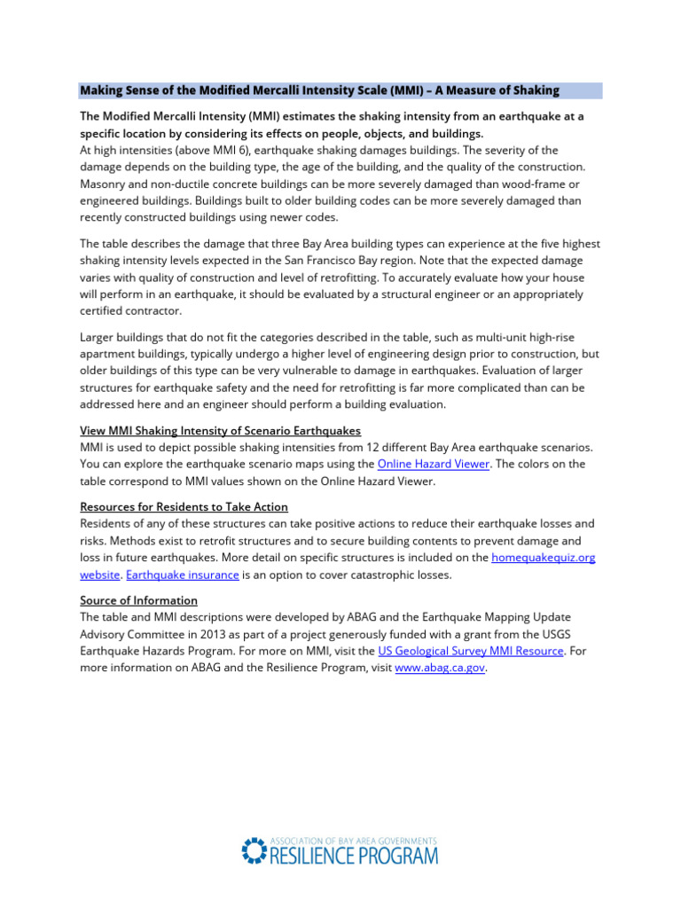 Making Sense of The Modified Mercalli Intensity Scale | PDF ...
