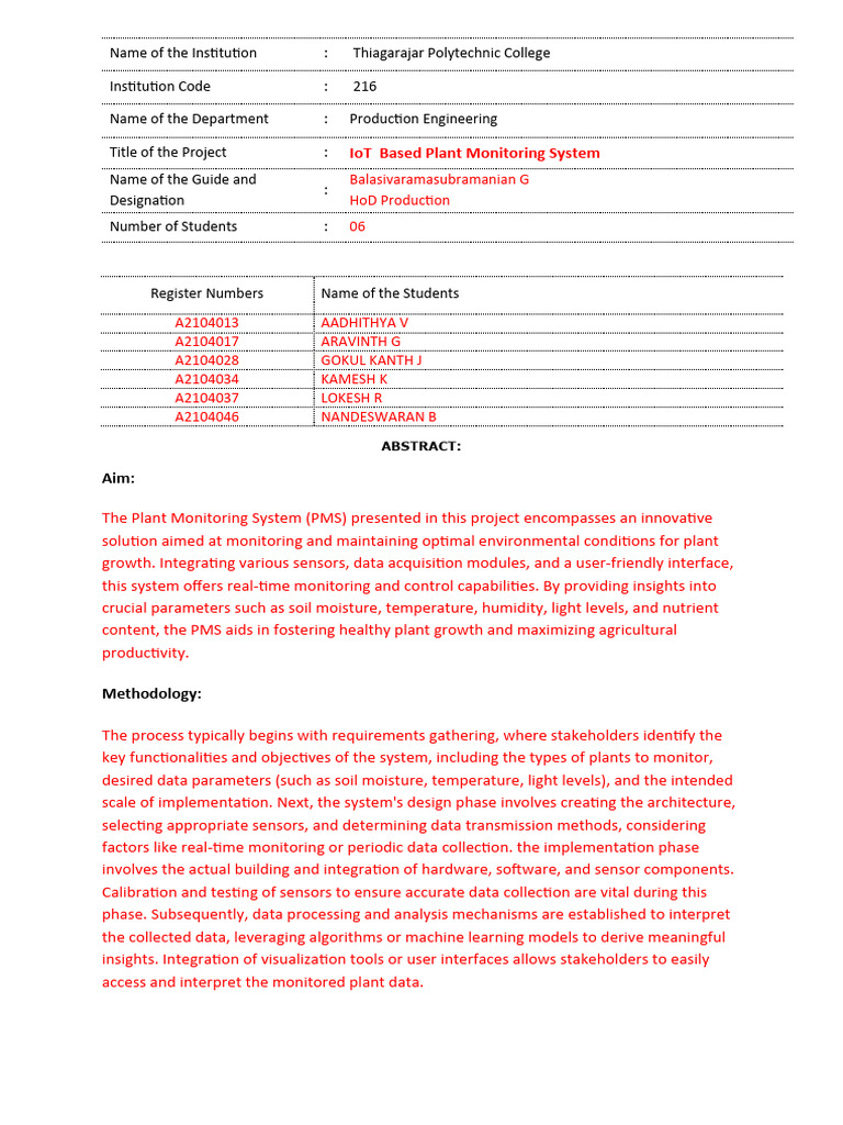 Plant Monitoring System | PDF | Internet Of Things | Data