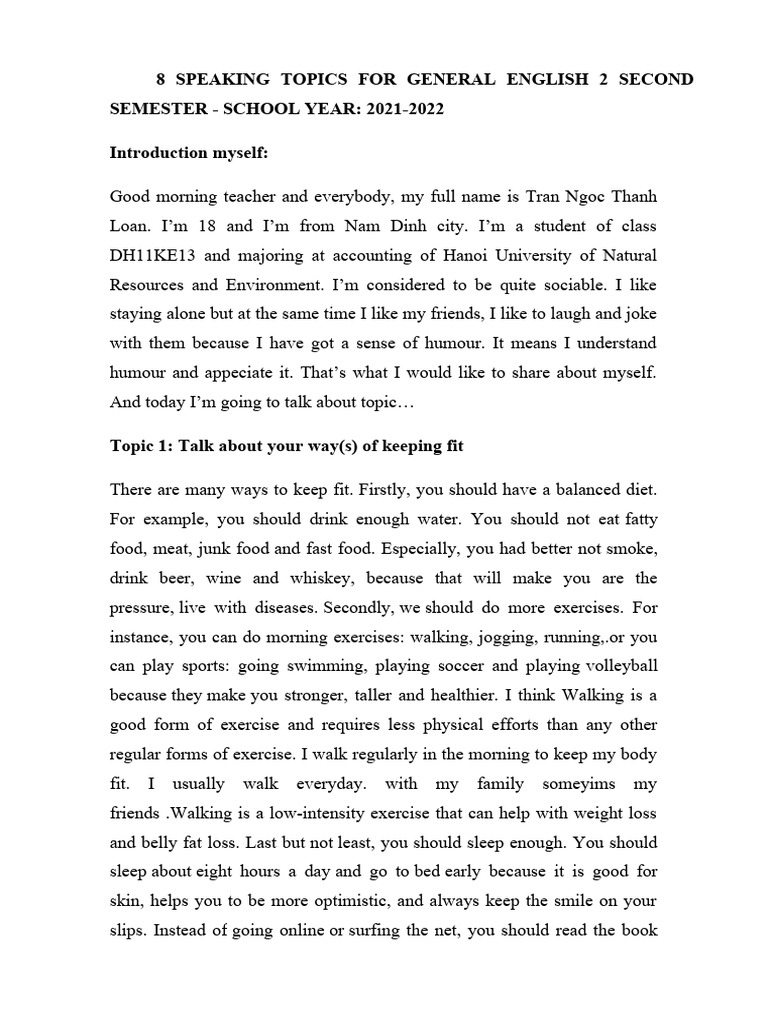 .8 Speaking Topics For General English 2 Second Semester | PDF ...