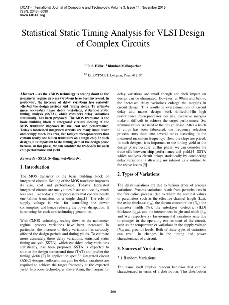 Statistical Static Timing Analysis For VLSI Design of Complex Circuits ...