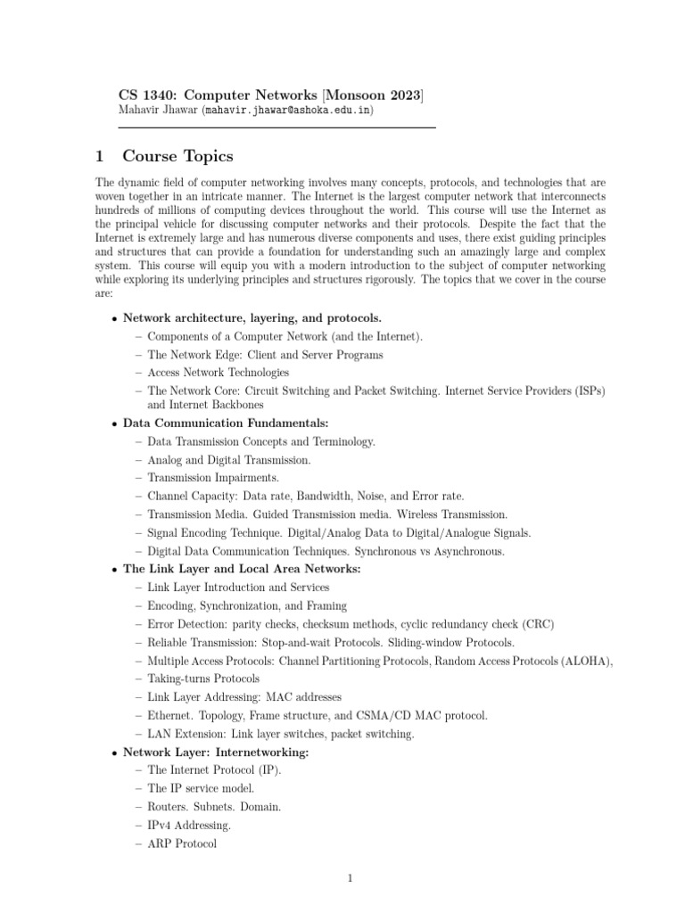 Course Outline Computer Networks | PDF | Computer Network | Routing