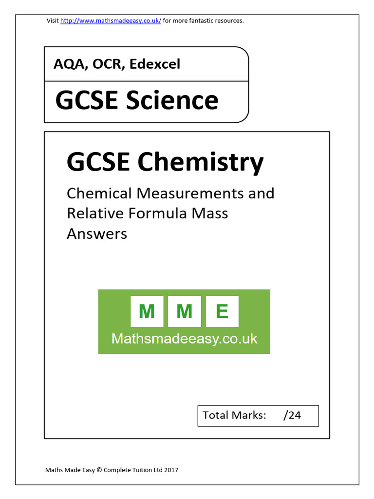 GCSE Chemistry AQA OCR Edexcel. Chemical Reactions and Relative Formula ...