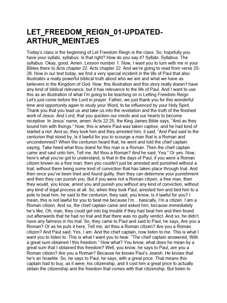 Let Freedom Reign 01 Arthur Meintjes US en US Transcript 20220722 | PDF ...