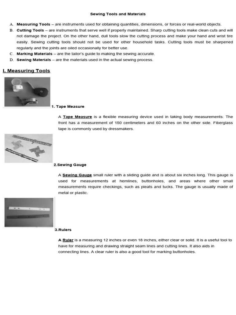 TLE6.Sewing Tools and Materials | PDF | Sewing | Seam (Sewing)