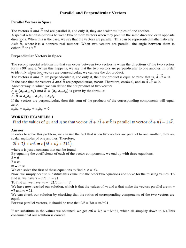 Parallel & Perpendicular Vectors | PDF | Euclidean Vector | Physics