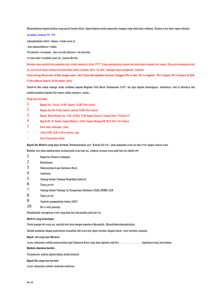 MC Susunan Acara FGD 2023 | PDF