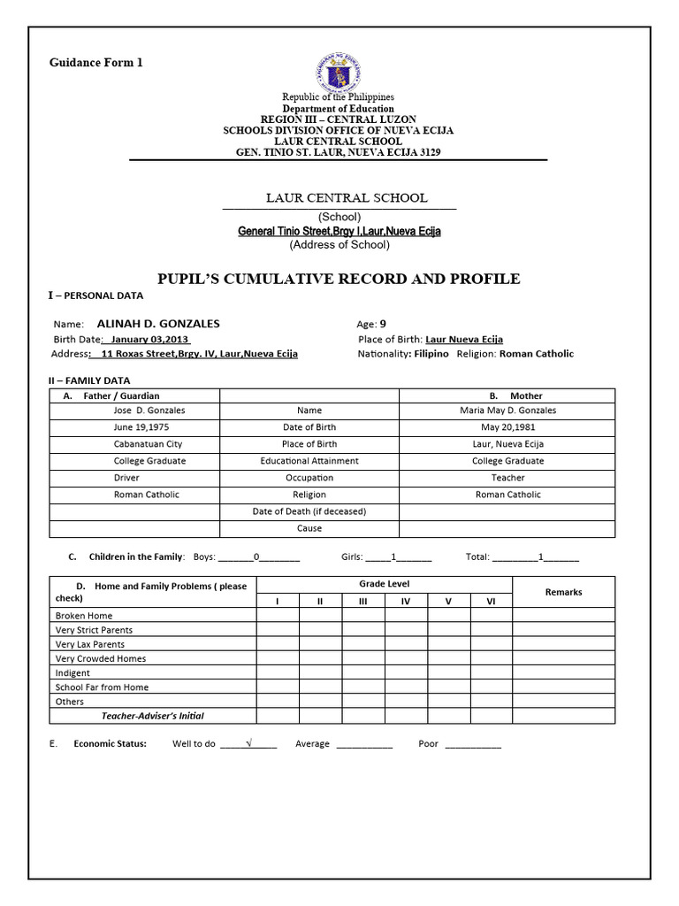 Guidance Form Elem SAMPLE UPDATED | Download Free PDF | Medical ...