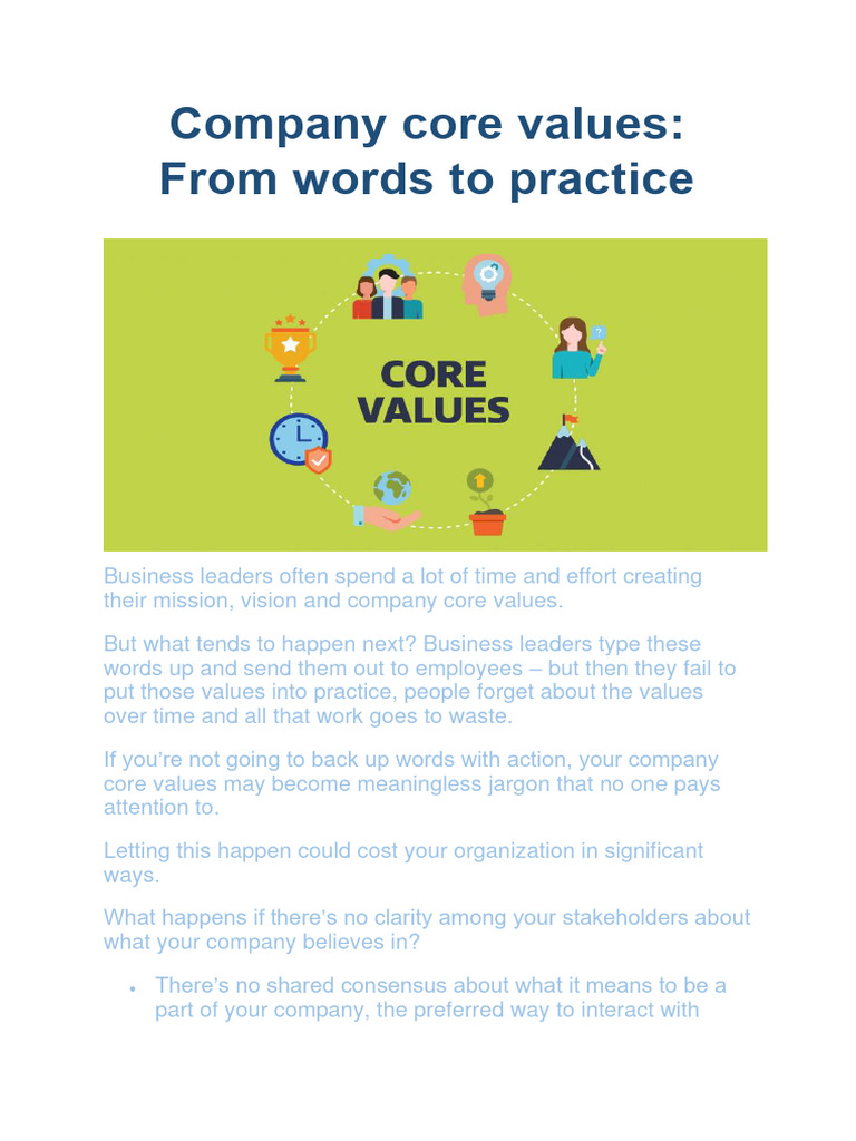 Company Core Values | PDF | Leadership | Employment