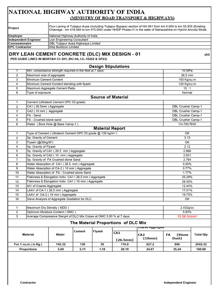 Dry Lean Concrete (DLC) Mix Design Guide | PDF | Concrete | Cement