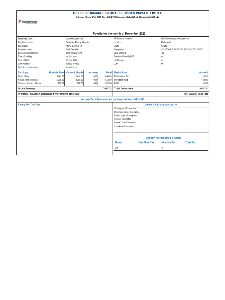 Salary Slip November | Download Free PDF | Salary | Taxes