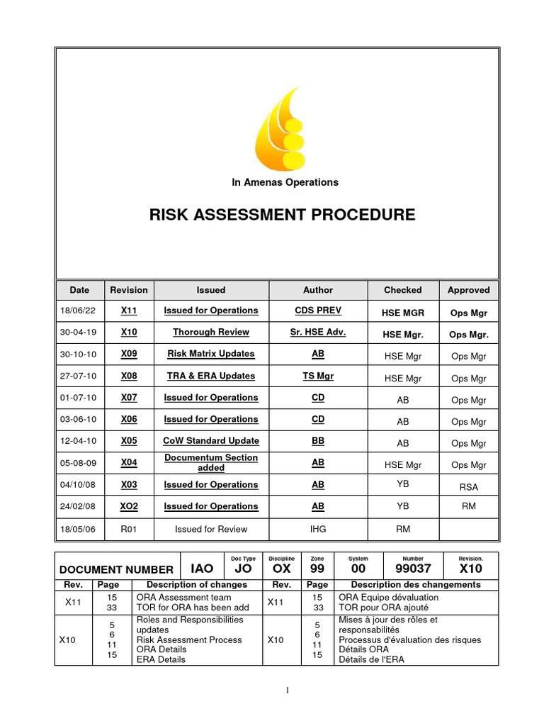 Risk Assessment Procedure: IAO JO OX 99 00 99037 X10 | PDF | Risk ...