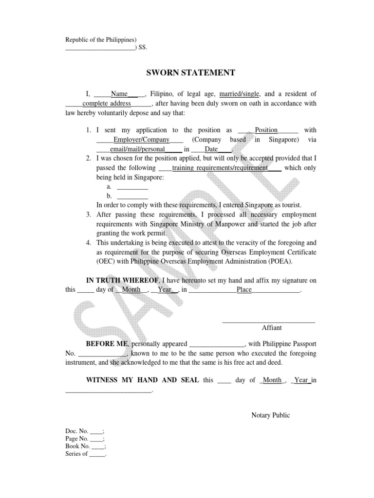 Sworn-Statement Sample | PDF | Career & Growth | Finance & Money Management