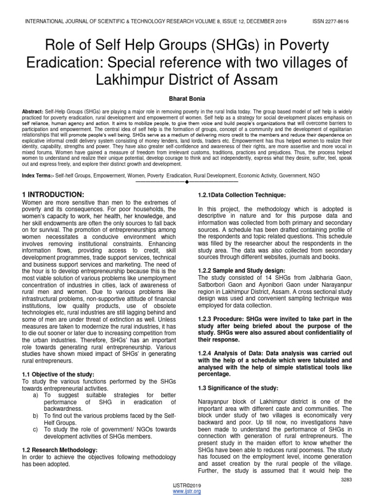 Role of Self Help Groups (SHGS) in Poverty Eradication: Special ...
