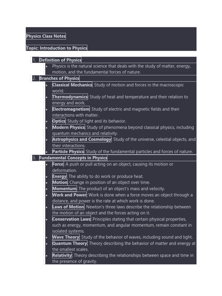 Physics Class Notes | PDF | Physics | Force