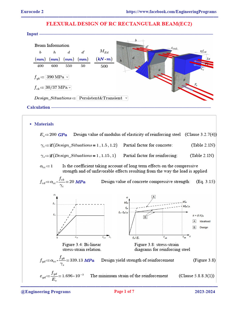 Flexural Beam Design As - A's - EC - EngineeringPrograms - Full | PDF