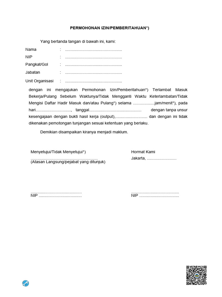 Permohonan Izin Tidak Hadir Kerja | PDF