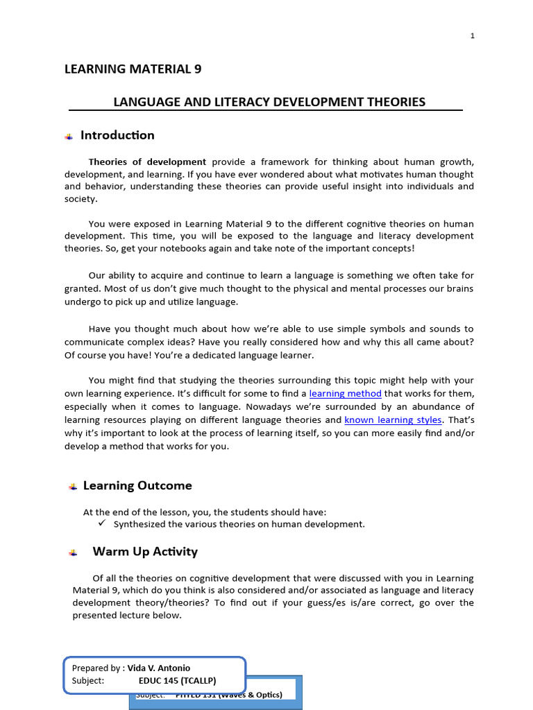 Learning Material 10. Language Development Theories | PDF | Cognitive ...