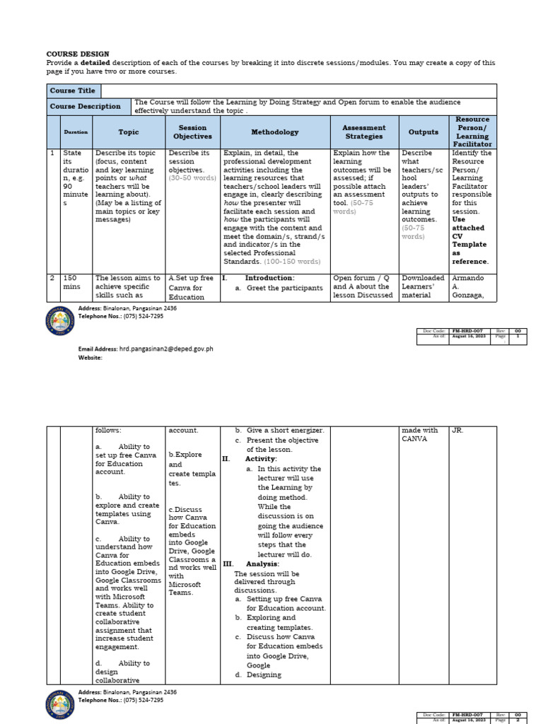 Arman Course Design | PDF | Learning | Cognitive Science