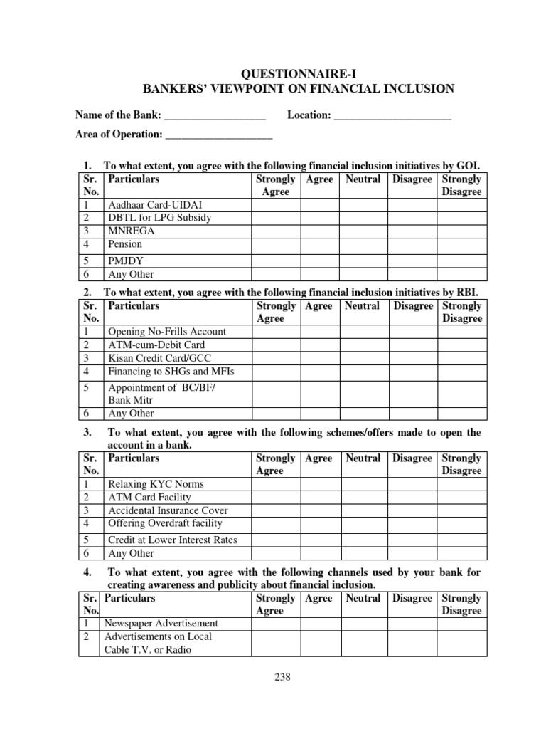 Questionnaire 2 | PDF | Banks | Financial Inclusion