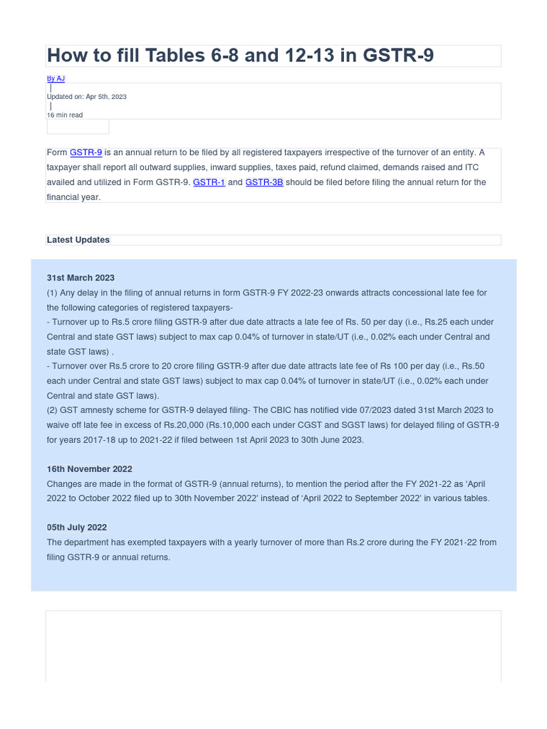 GSTR-9 Article | PDF