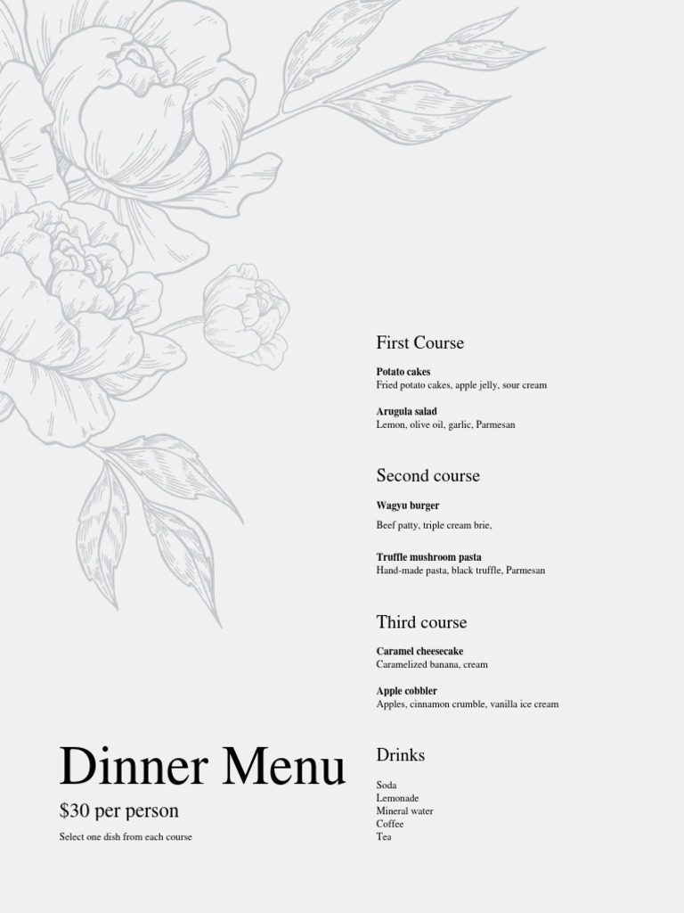 Elegant Dinner Menu | PDF | Hamburgers | Salad