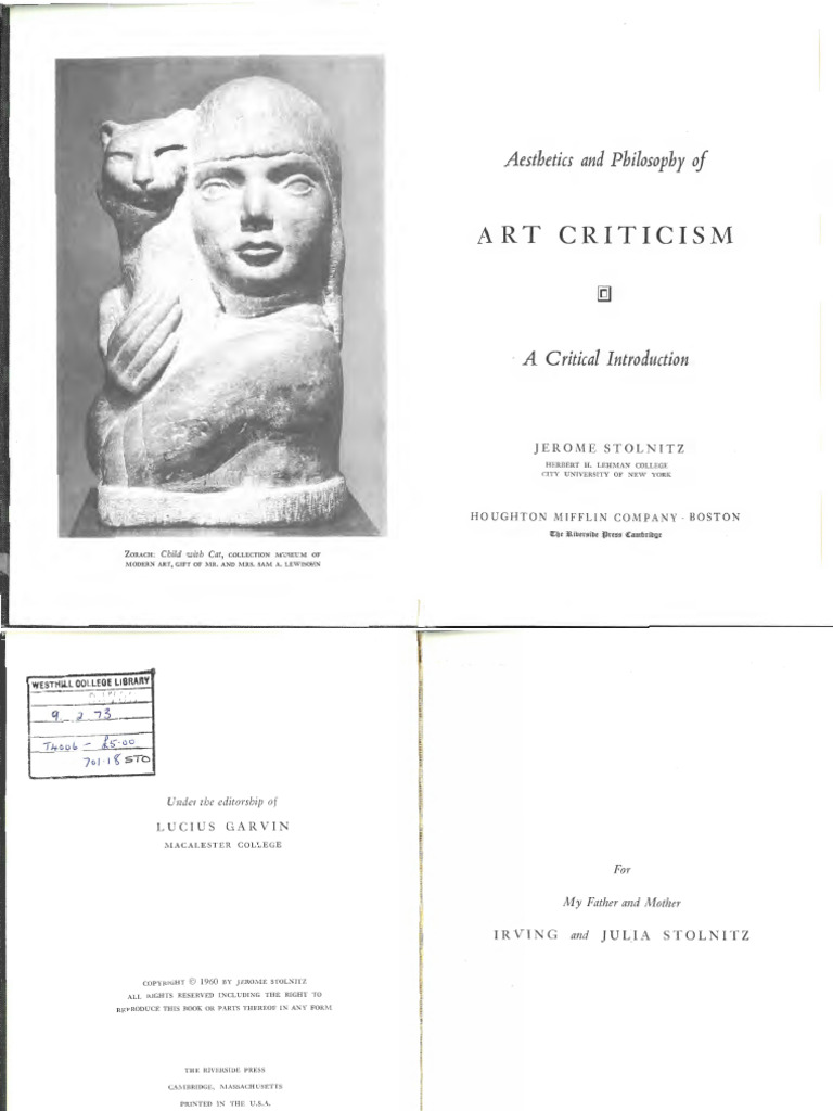 Aesthetics Philosophy of Art Criticism A Critical Introduction (Jerome Stolnitz) (Z-Library ...