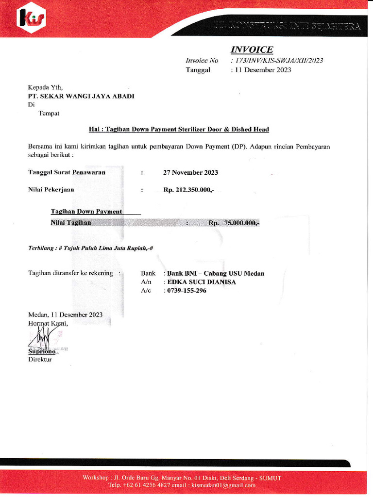 Inv DP PT Sekar Wangi Jaya Abadi | PDF