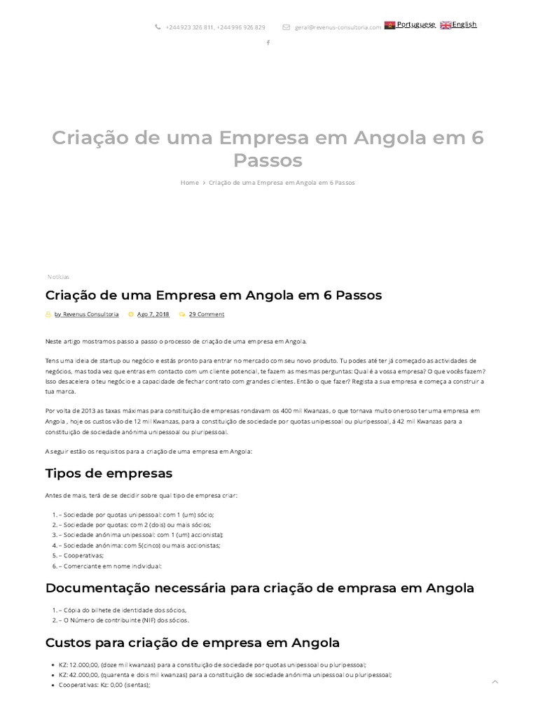 Criação de Empresa em Angola: 6 Passos | PDF
