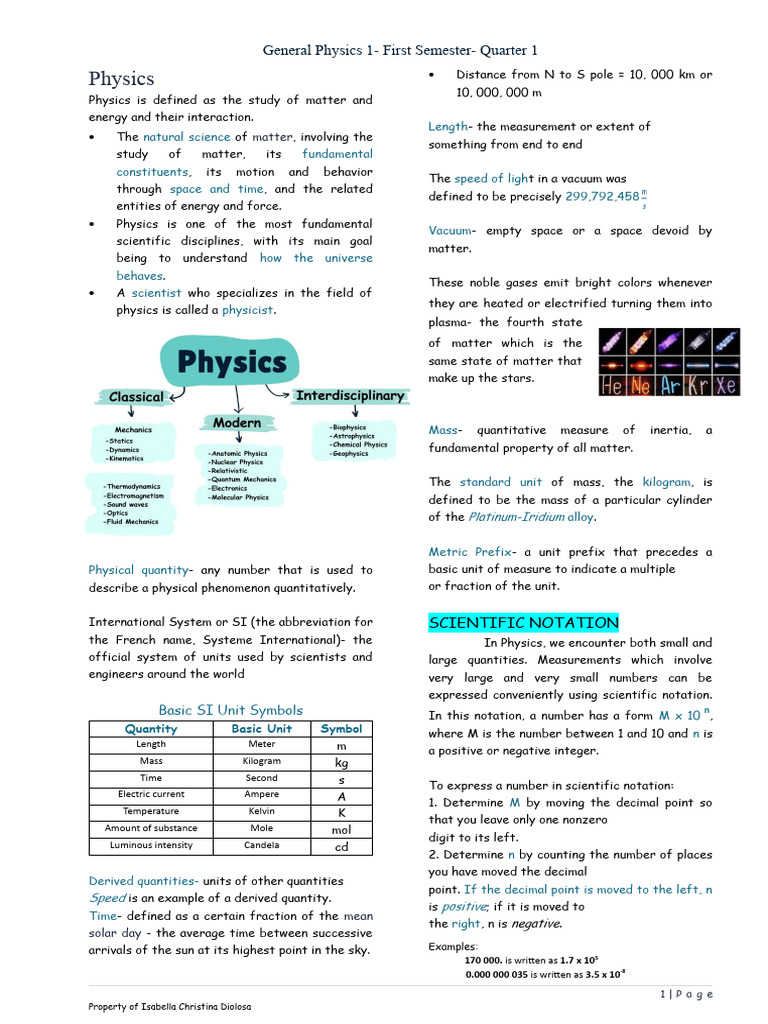 General Physics Quarter 1 Reviewer | PDF