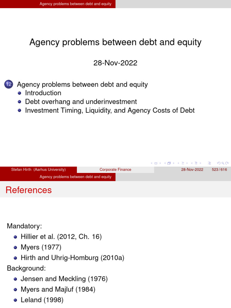 CM CF Slides 2022 L12 AgencyDebtEquity | PDF | Capital Structure | Equity (Finance)