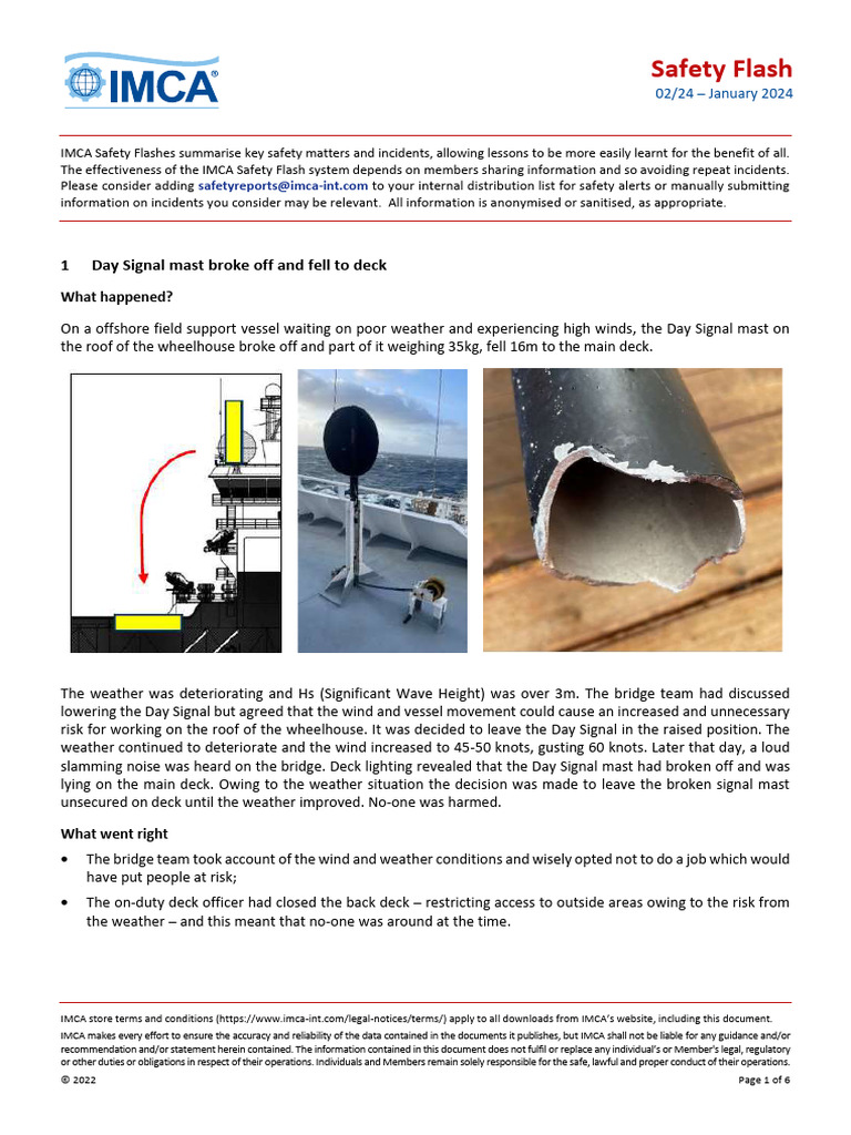 Safety Flash: 1 Day Signal Mast Broke Off and Fell To Deck | PDF