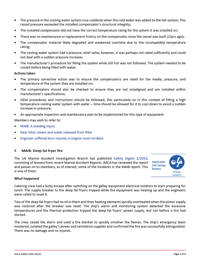 Actions Taken: 5 MAIB: Deep Fat Fryer Fire | PDF | Fires | Water