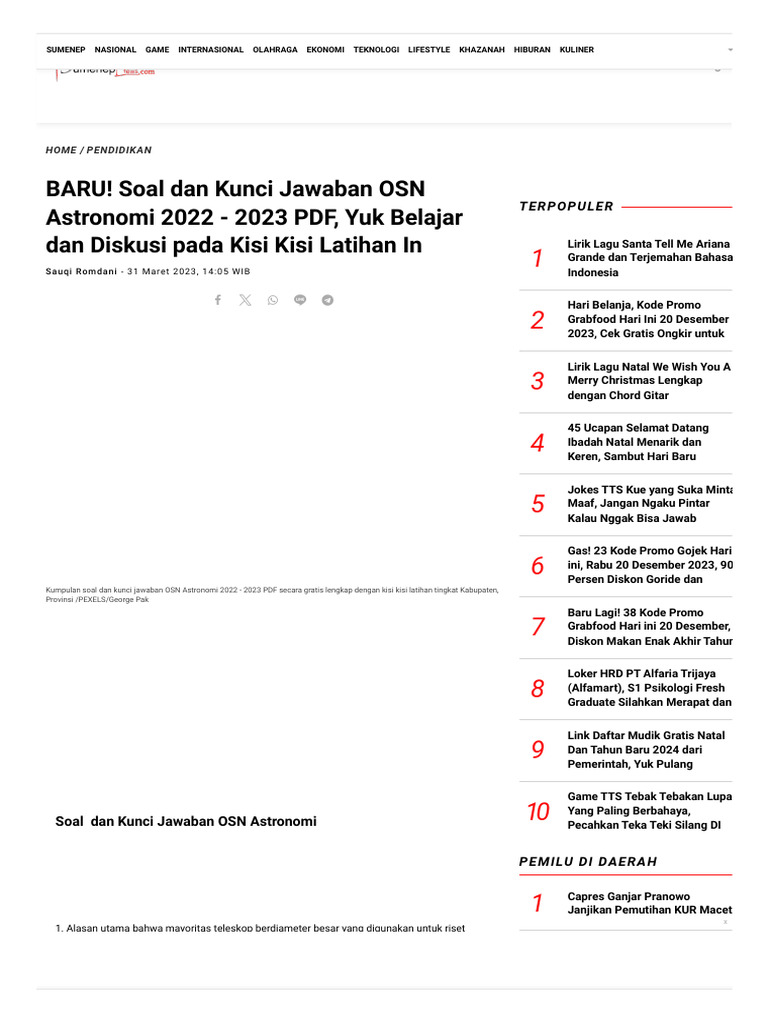 BARU! Soal Dan Kunci Jawaban OSN Astronomi 2022 - 2023 PDF, Yuk Belajar Dan Diskusi Pada Kisi ...