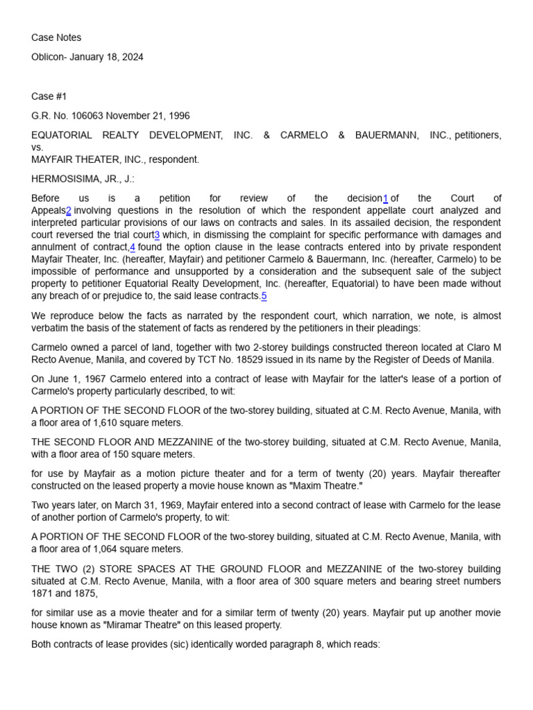 Case Notes | PDF | Offer And Acceptance | Lease